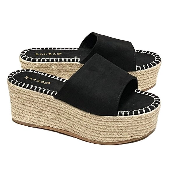 Shoes | New Black Platform Wedge Slides Espadrille Sandals | Poshmark